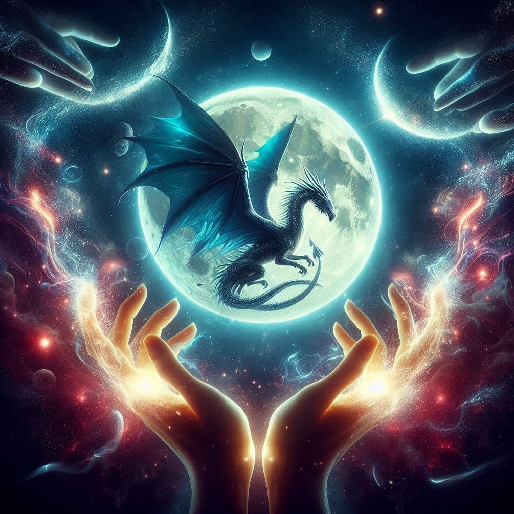 Cosmic Summoner – Majestic Blue Dragon Digital Art