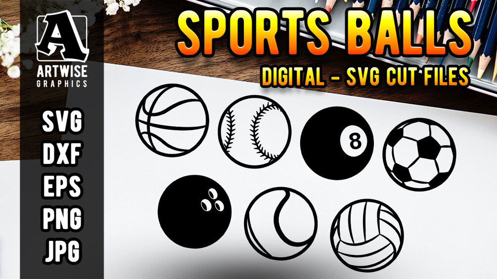 Set of Sports Balls SVG Cut Files and Sports Logo Templates