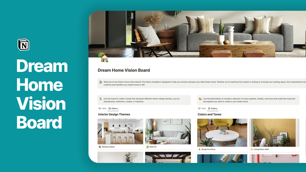 Dream Home Vision Board 🏡 - Notion Template