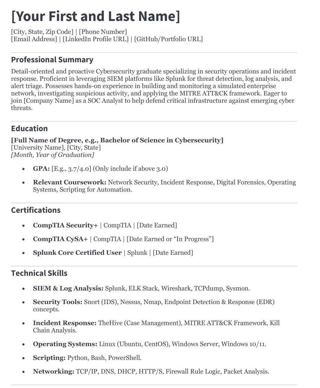 10 Role-Based Cybersecurity Resume Templates for Freshers: ATS-Ready ...