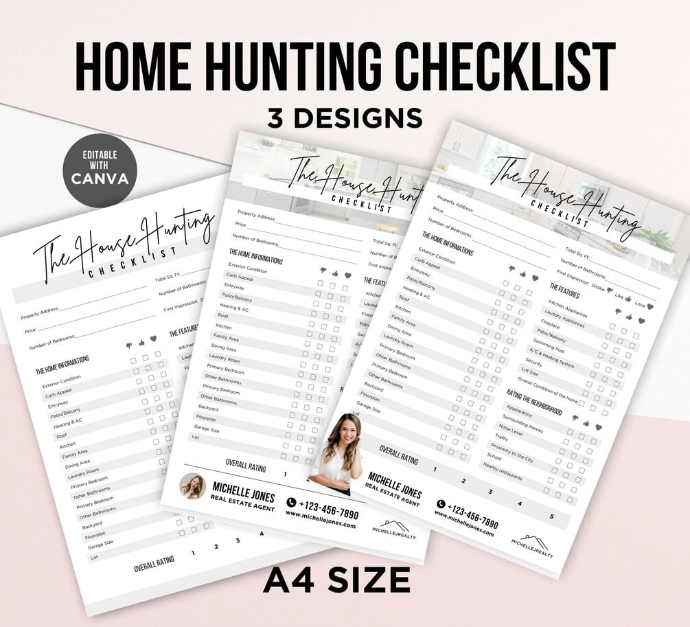 Real Estate House Hunting Checklist Templates, Home Buyer Checklist ...