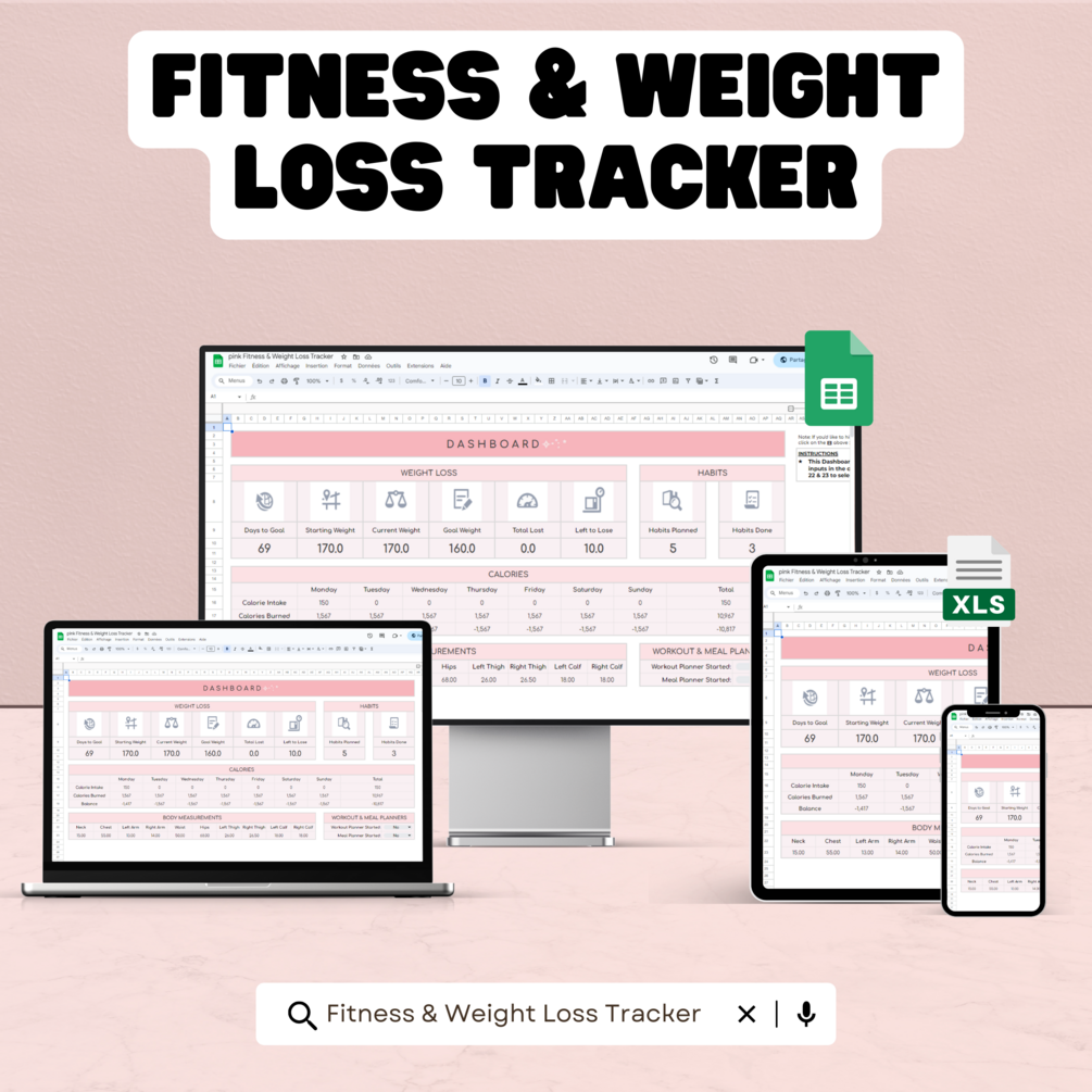 Weight Loss & Fitness Tracker | Google Sheets | Calorie Tracker | Meal ...