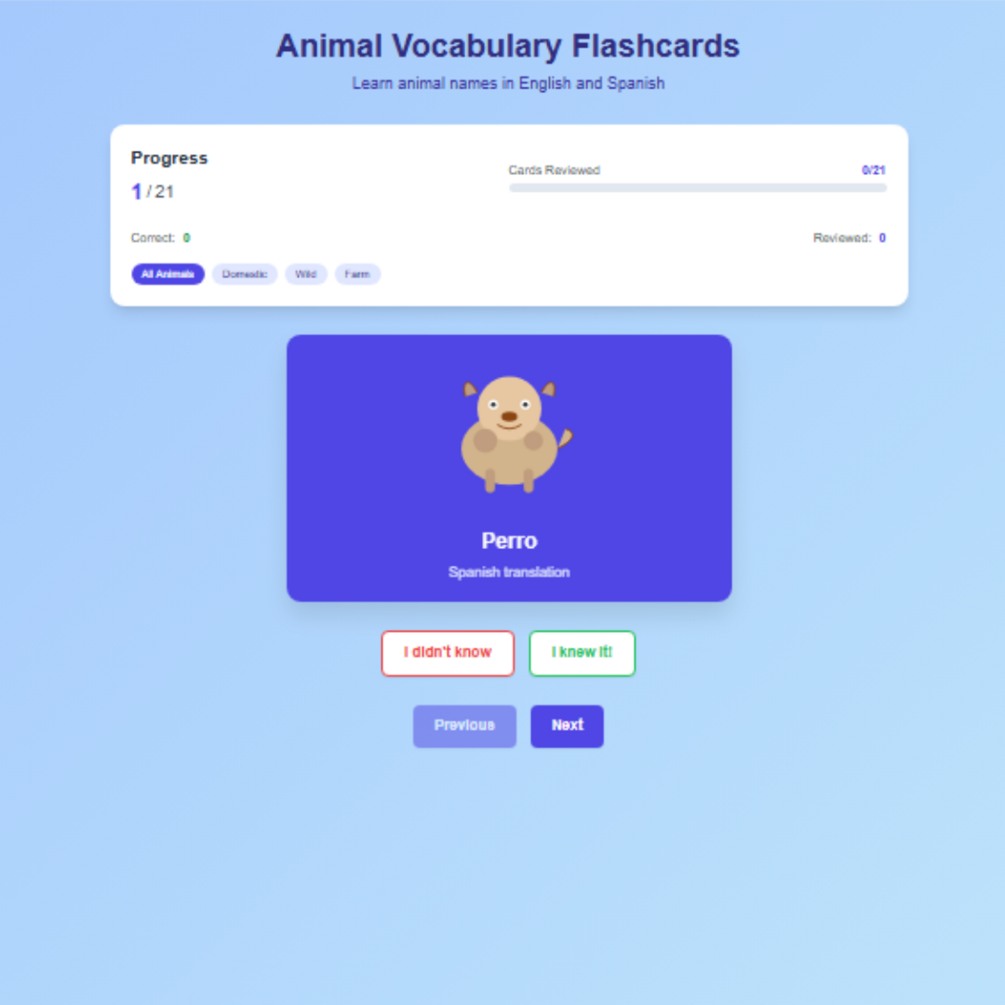 Animal Vocabulary Flashcards