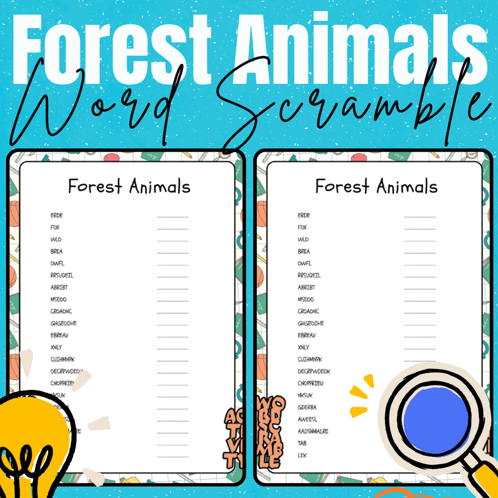 Forest Animals - No prep Word Scramble Activity worksheet