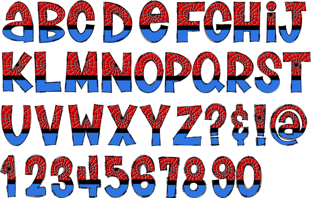 Cute Superhero Alphabet and Numbers For Kids Lover Clipart Letters, Bursts