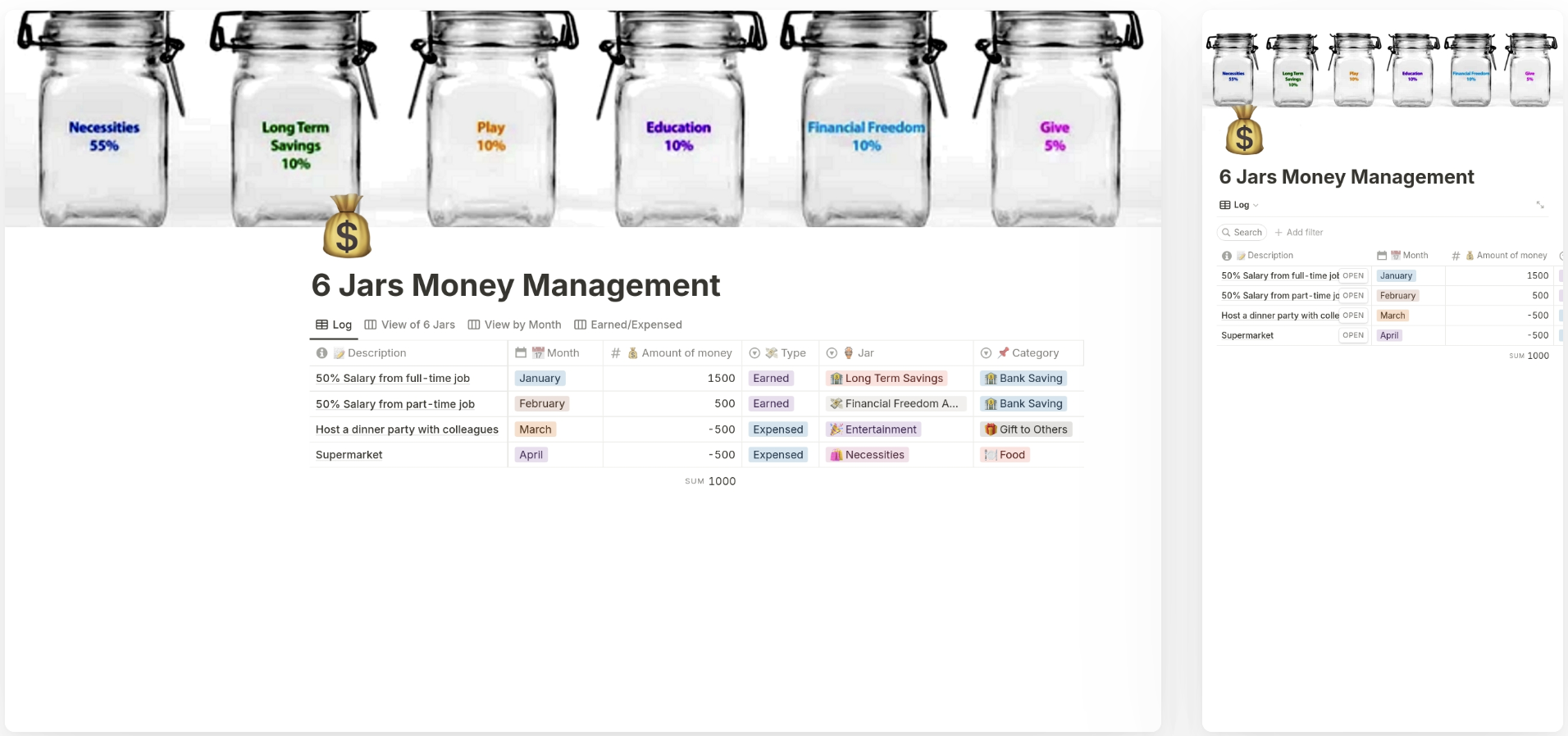 [Notion Template] Finance Tracker - 6 Jars Method