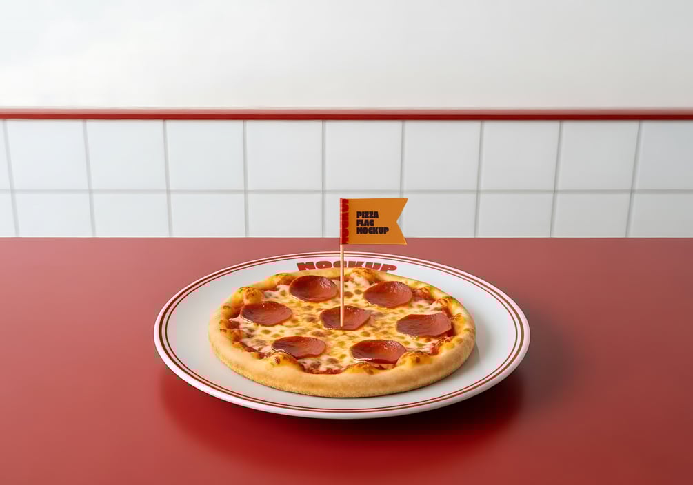 Free Pizza Flag Mockup PSD – Food Branding Table Flag