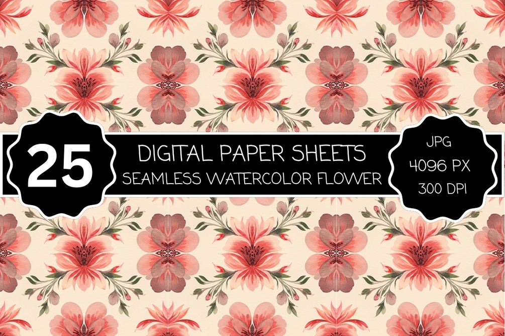 Seamless Watercolor Floral Patterns Digital Papers - 25