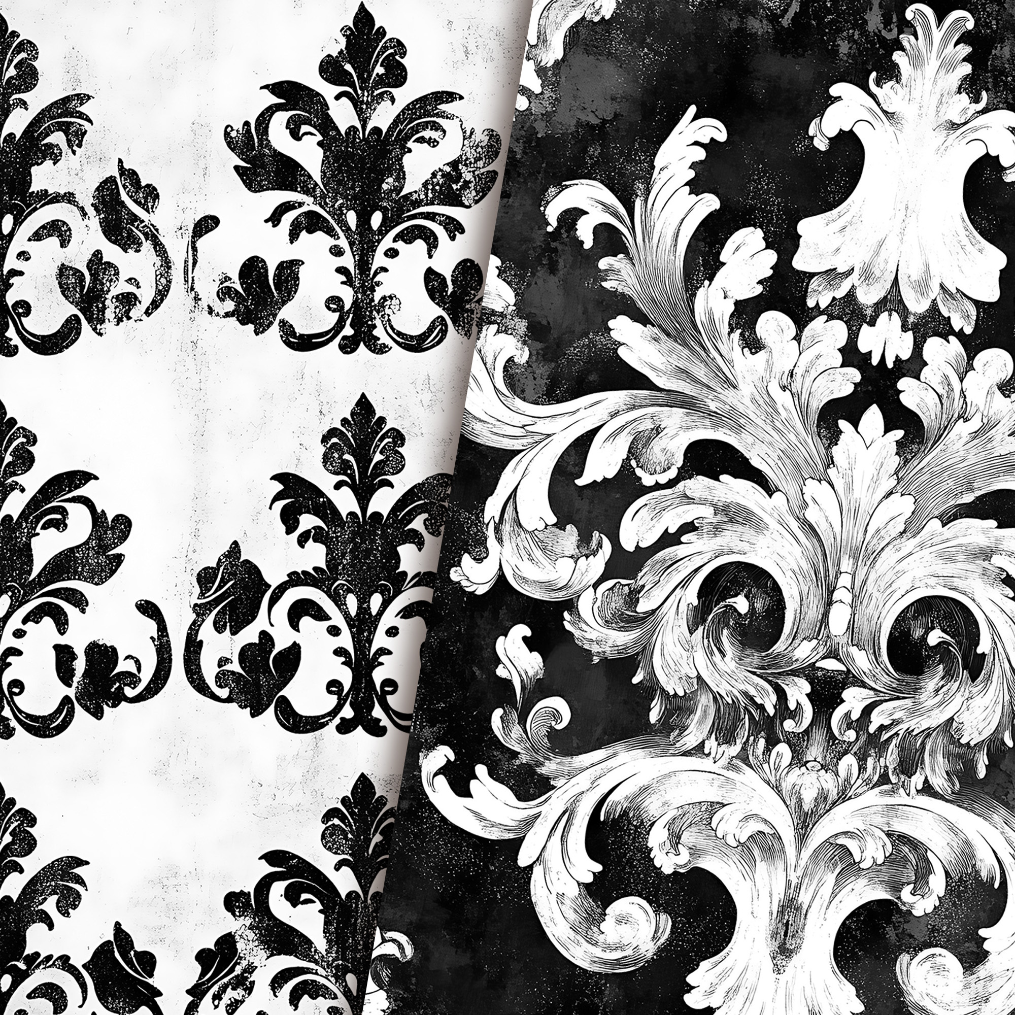 48 pc Black and White Baroque Flourish Gothic Grungy Skulls Printable ...