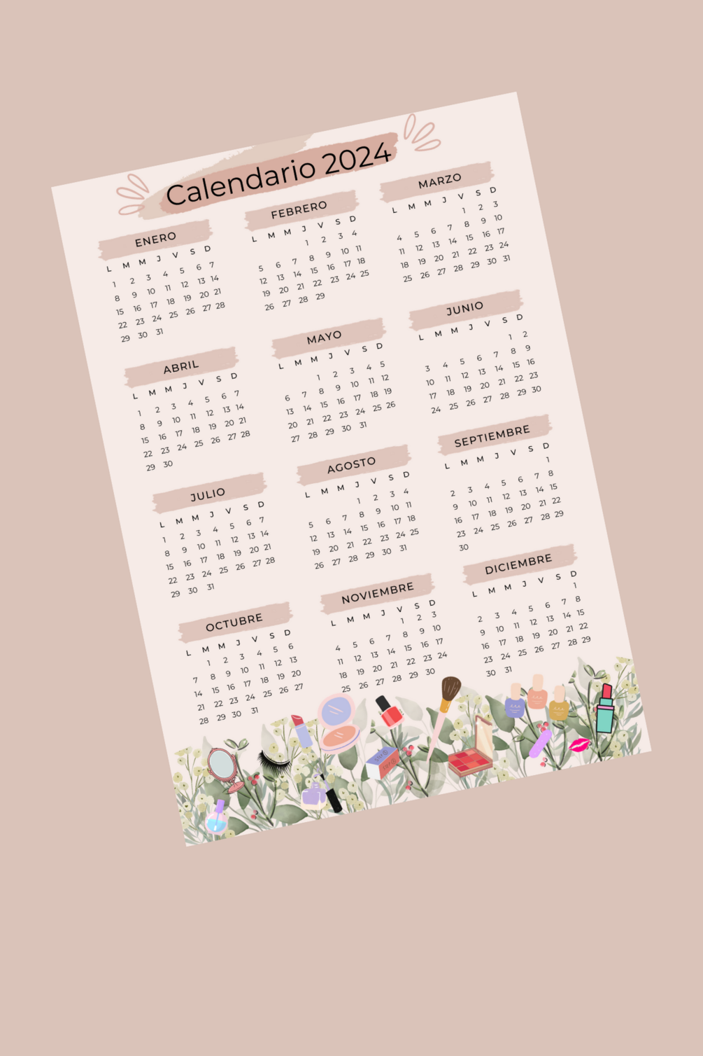 Calendario anual 2024 editable en Canva versión gratis y listo para ...