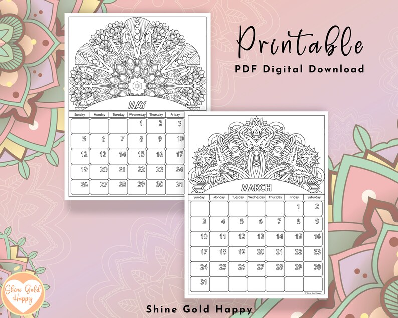2024 Mandala Coloring Calendar | Printable PDF | Digital Download ...