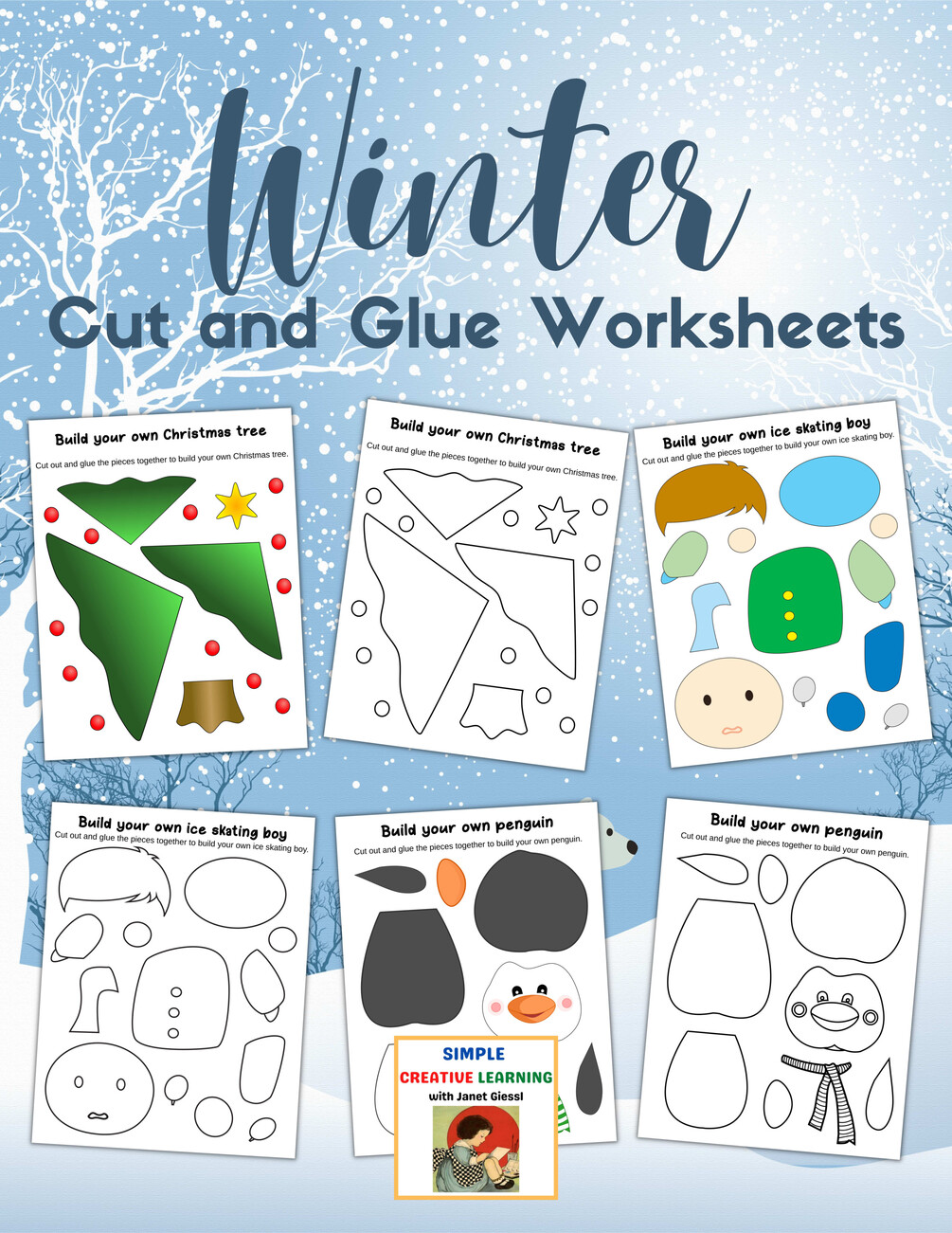 Winter Cut and Glue Worksheets - Personal and Educational Use