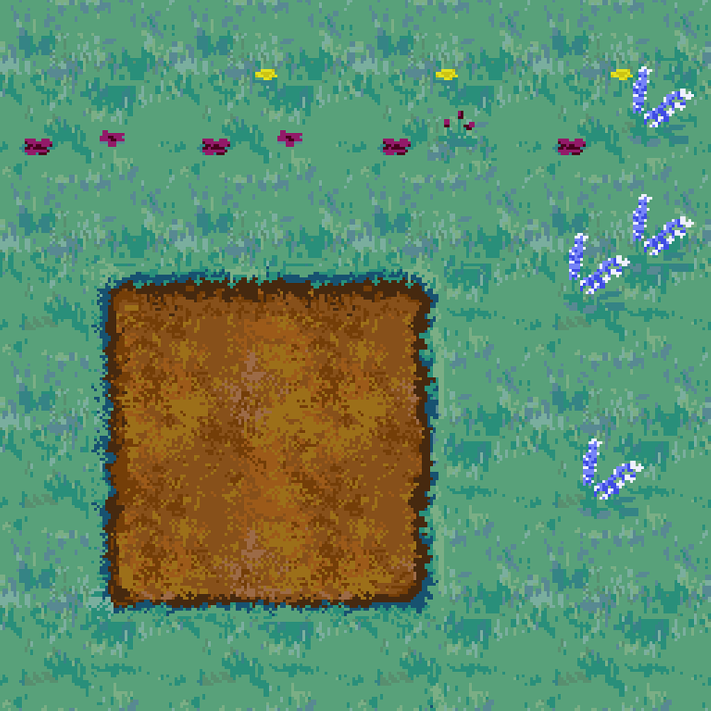 64x64 Pixel Art Grass, Dirt, and Wildflower Tiles