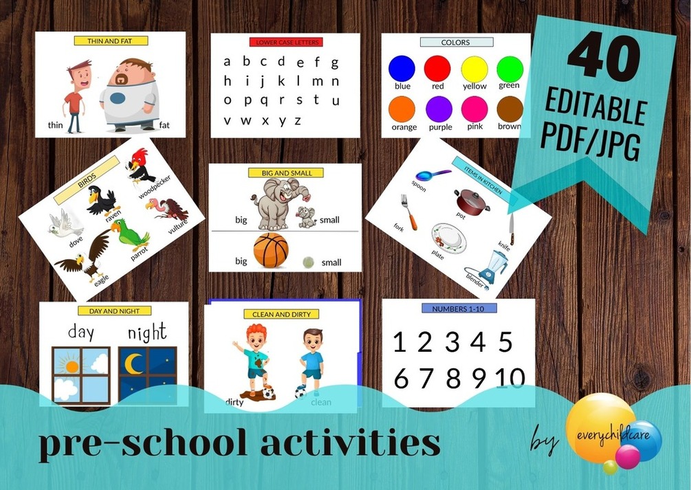 TOODLER'S ACTIVITIES FLASHCARDS- 40 Editable Montessori Flashcards ...