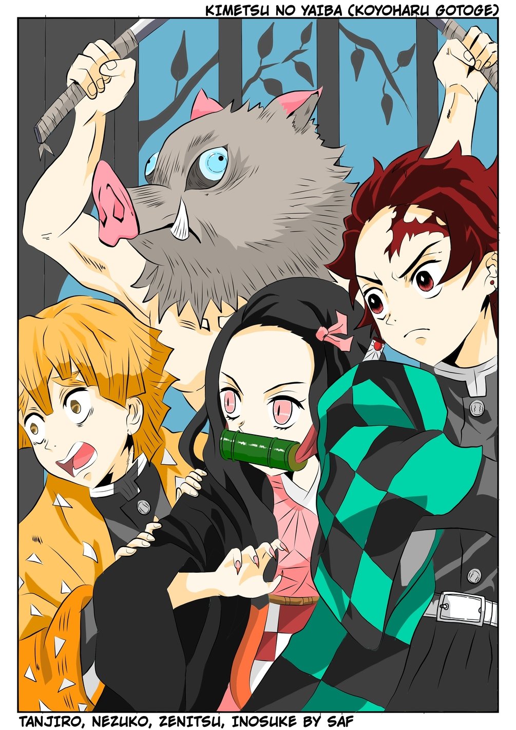 Tanjiro, Nezuko, Zenitsu, Inosuke