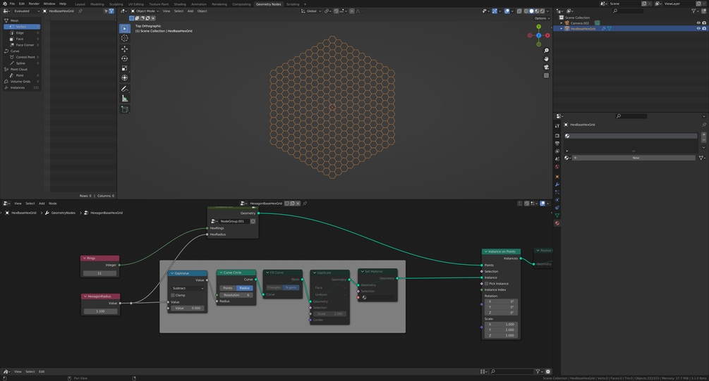 Hexagon Grid (Hexagon Base) Geometry Nodes Blender 3.1+