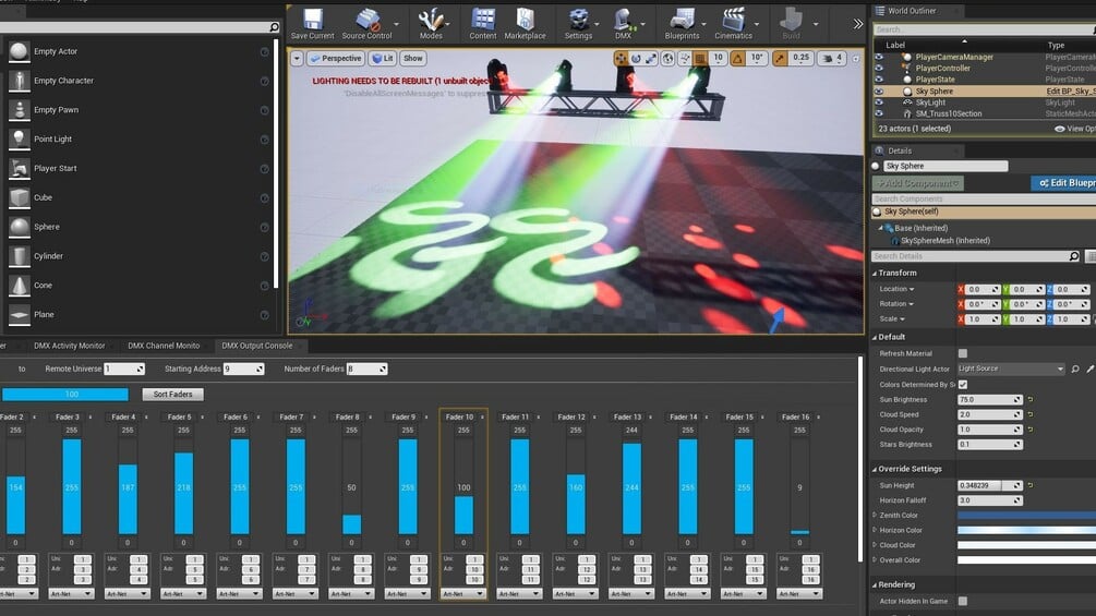 Trigger DMX Sequence Unreal Engine in Aximmetry