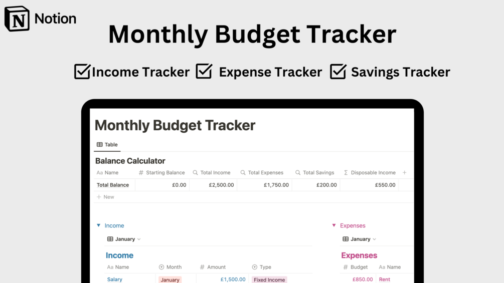 Notion Monthly Budget Tracker