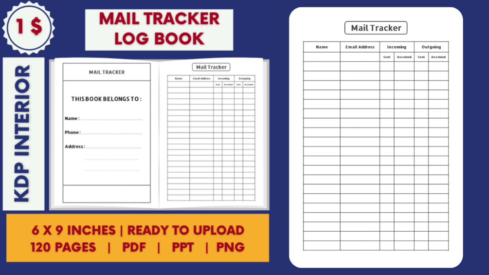 Mail Tracker Log Book 6 x 9 Inches - KDP Interior - 120 Pages