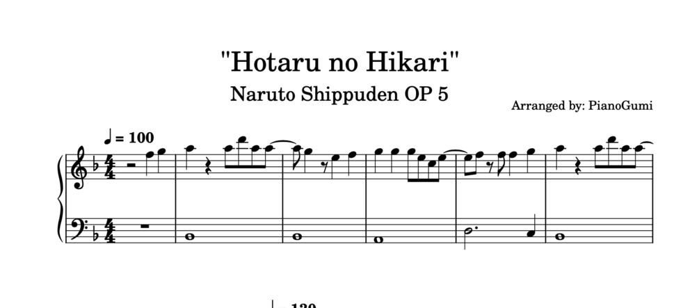Naruto Shippuden OP 5 - "Hotaru no Hikari" - Piano Sheet Music