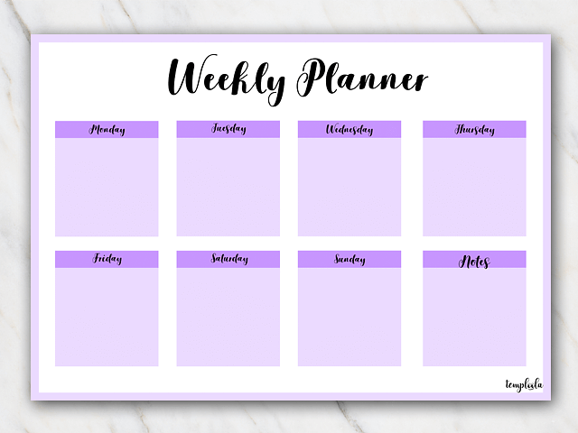 Printable Purple Landscape Weekly Planner