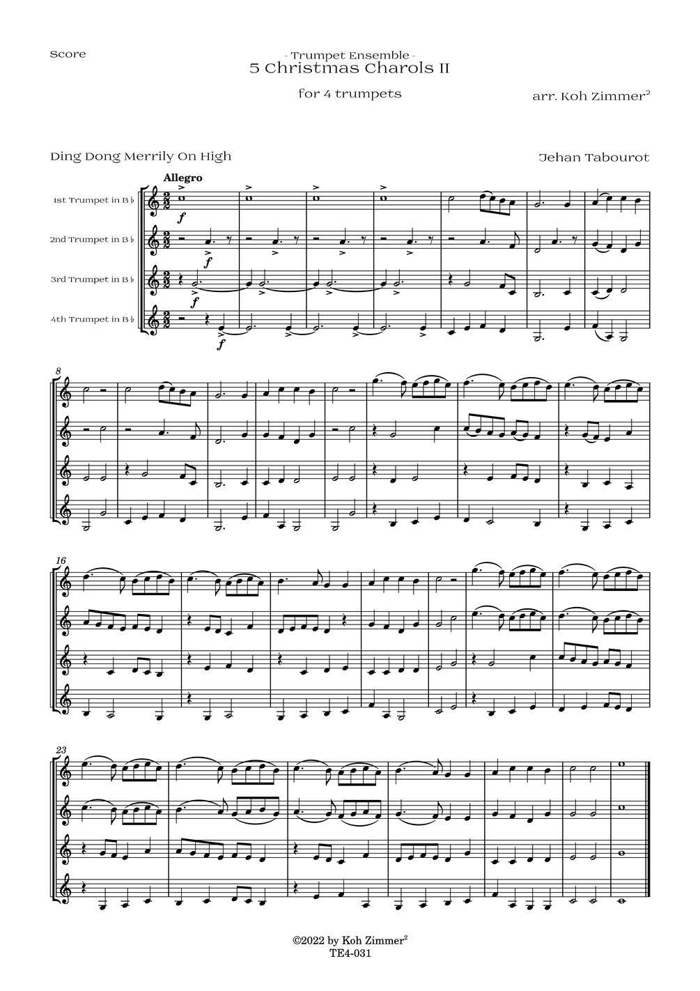 Trumpet Ensemble Sheet music - 5 Christmas Carols II for 4 trumpets