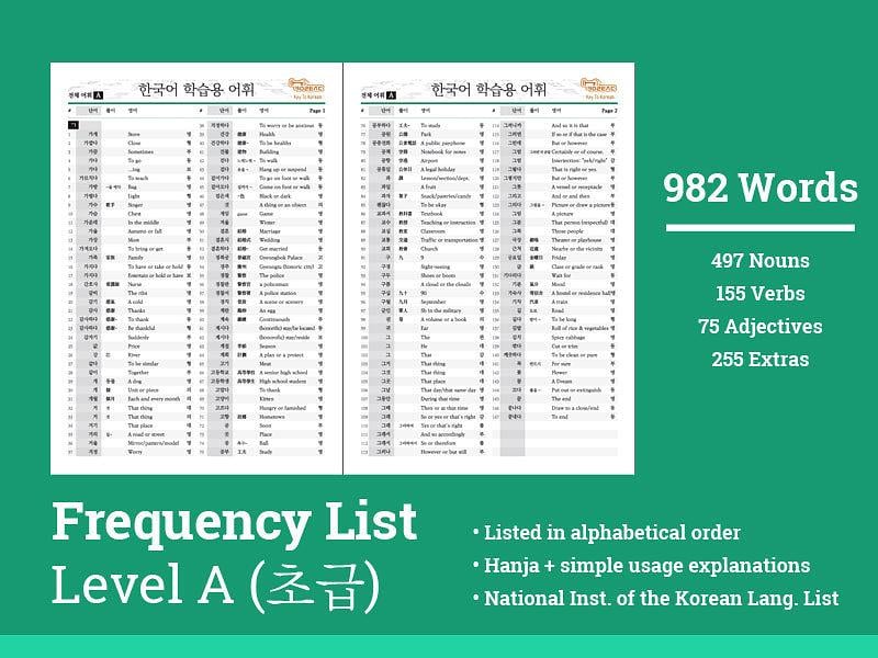 Level A Korean Frequency List - 982 Full List