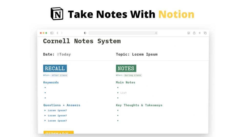 Notion | Cornell Notes System