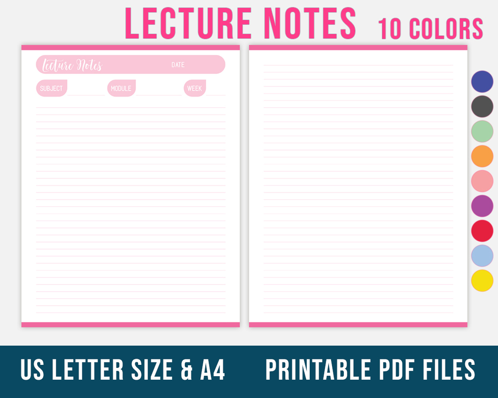 Printable color coded student lecture notes - Organized planner ...