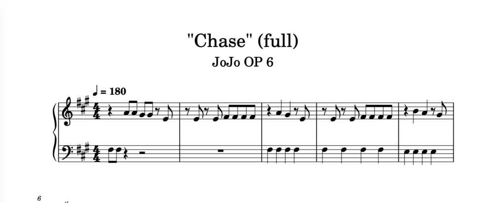 [full] JoJo OP 6 - "Chase" - Piano Sheet Music