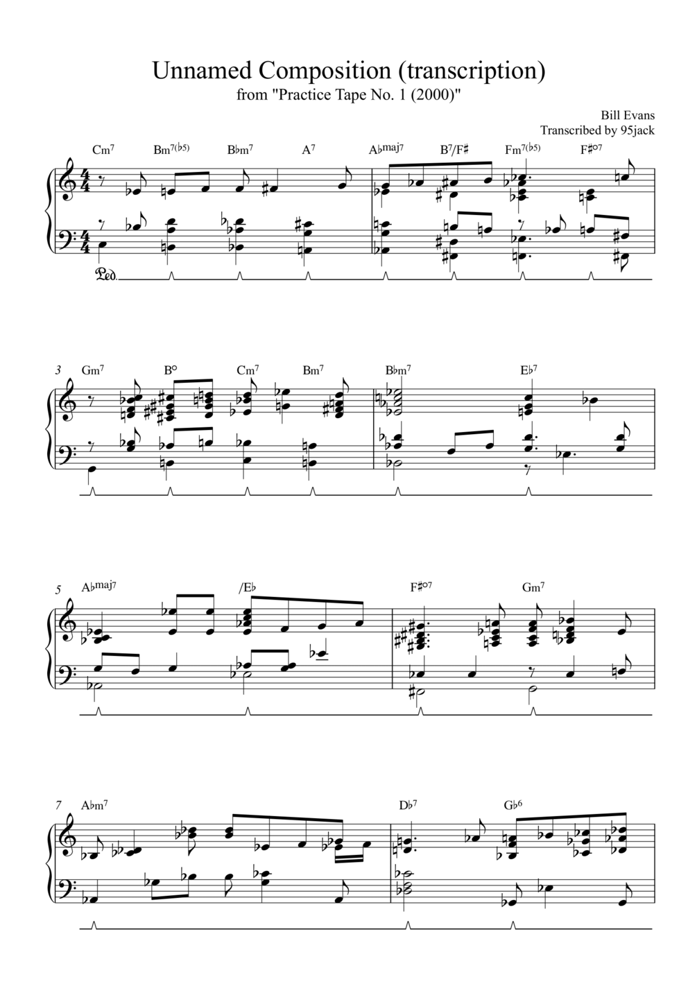 Bill Evans - Unnamed Composition (transcription) from "Practice Tape No ...