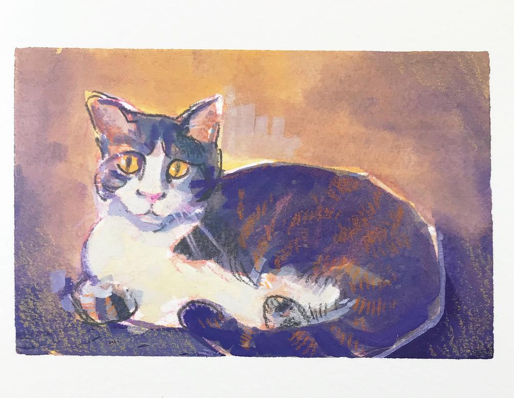 Gouache painting tutorial of a cat