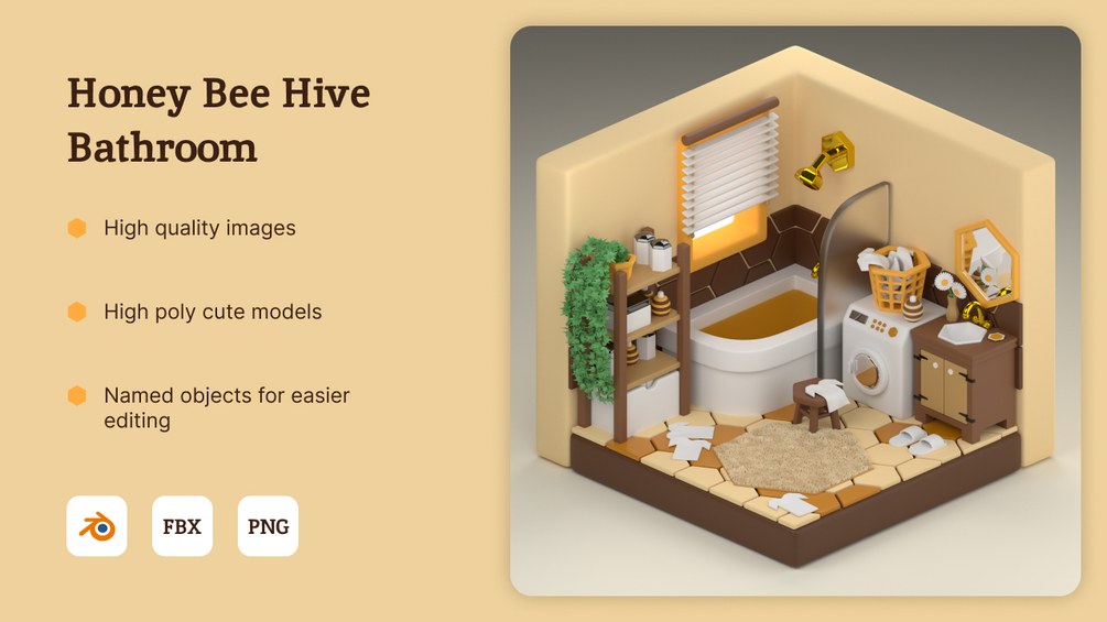 Honey Bee Hive Bathroom - free 3d asset - blender - fbx - transparent