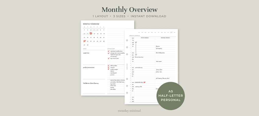 Monthly Overview with Goal & Action plans for Productivity