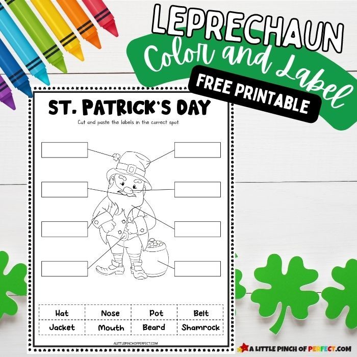 Leprechaun Color and Label Worksheet