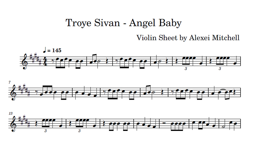 Troye Sivan - Angel Baby violin Sheet