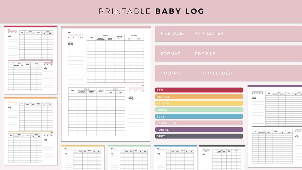 Printable Baby Log | Breastfeeding, Sleep and Toileting Record For Newborns
