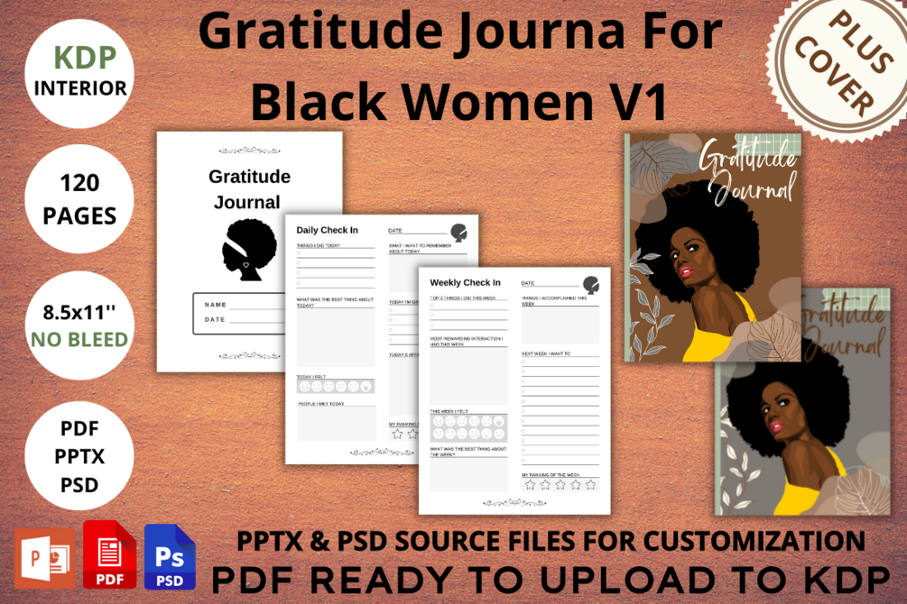 Gratitude Journal for Black Women V1 - KDP interior + 3 Covers