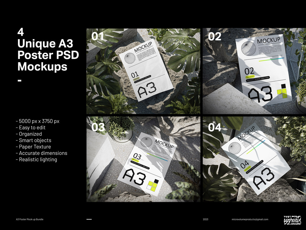 A3 Poster Mockup Bundle (4 PSD Scenes Pack)
