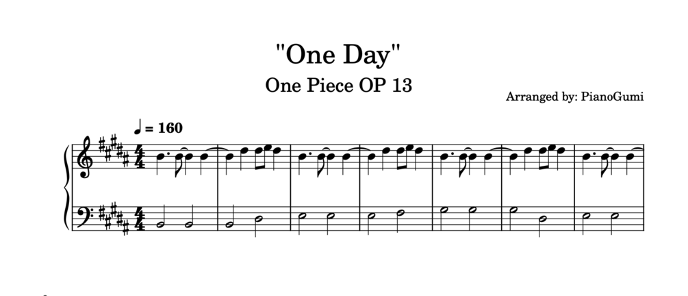 One Piece OP 13 - "One Day" - Piano Sheet Music