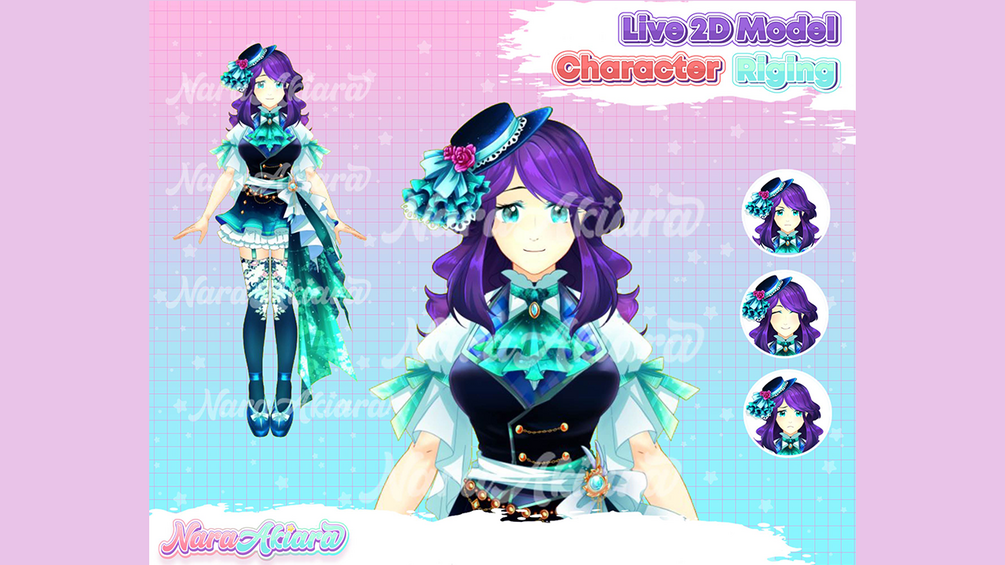 Live2d Vtuber Model Anime Blue Hair Girl with Blue Dress