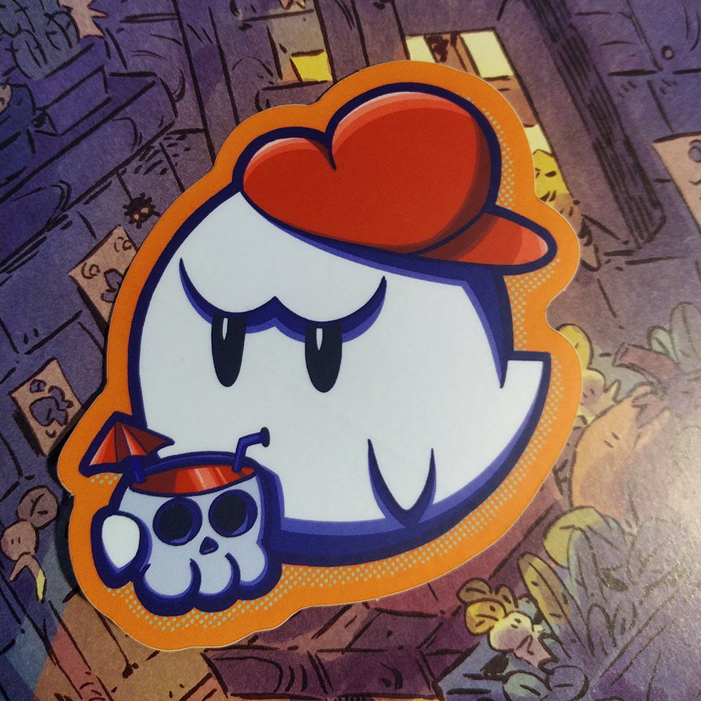 Boo Drinking from a Skull Sticker