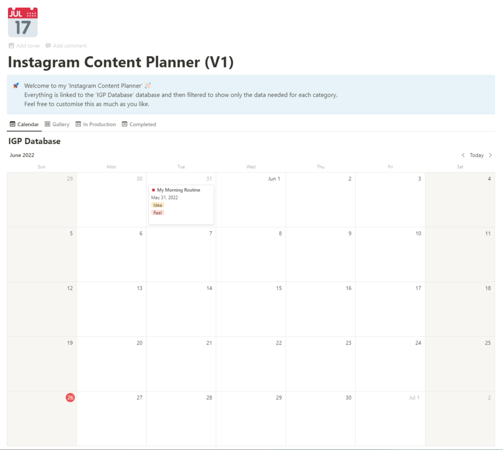 Notion Instagram Content Planner (Template)