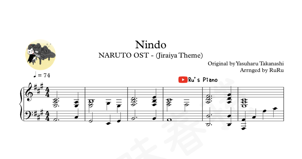火影忍者NARUTO Sad Theme - Nindo (Jiraiya Theme) - Ru's Piano (Piano Sheet ...