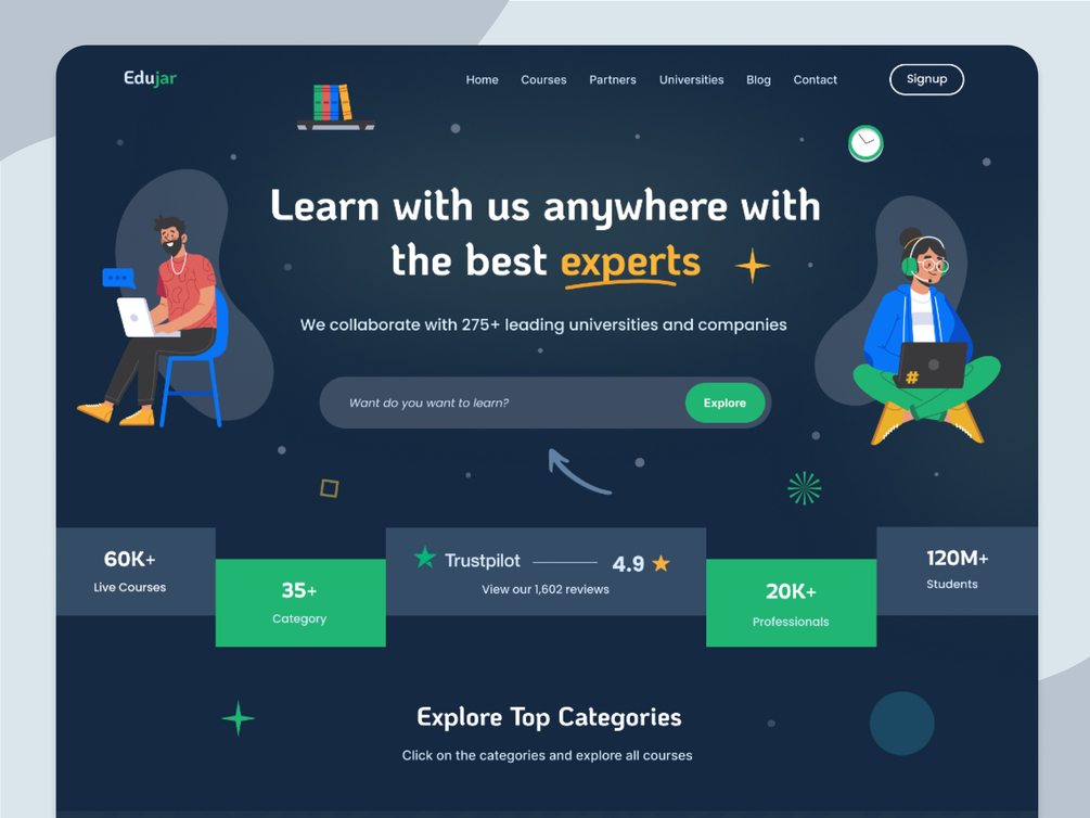 Online education or e-learning platform figma UI template