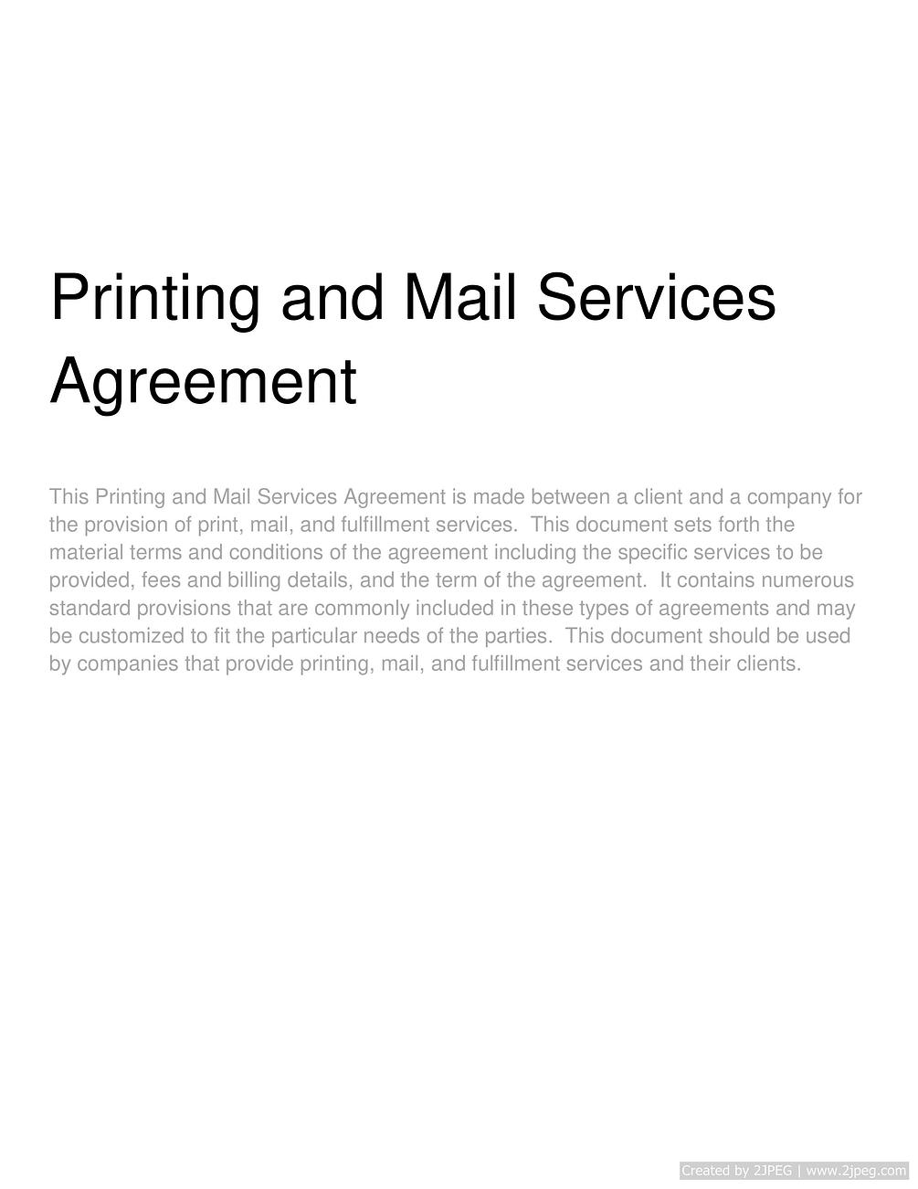 Printing and Mail Services Agreement