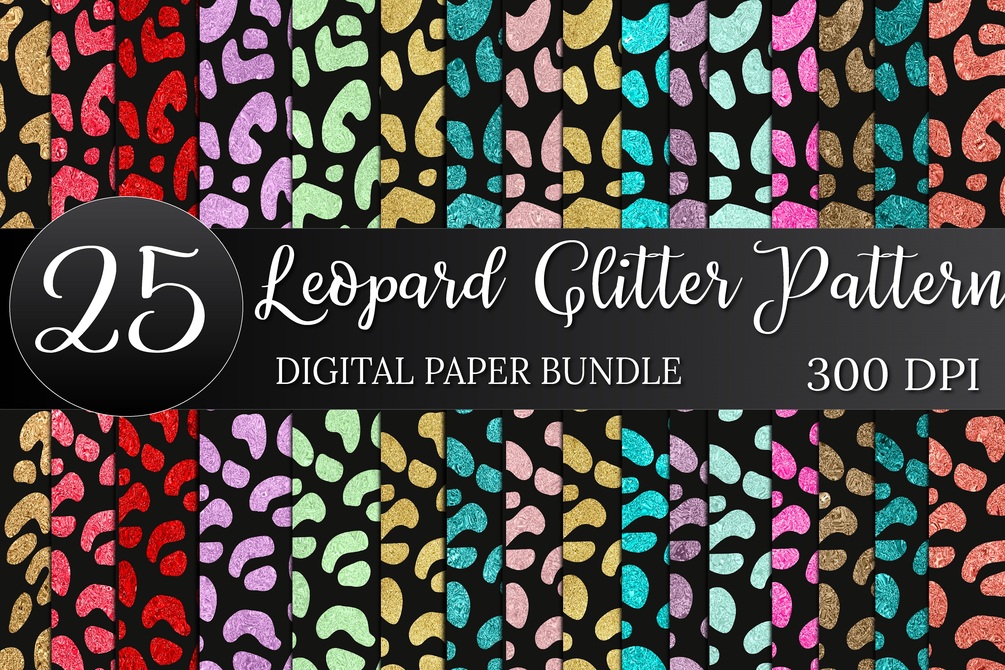 25 Leopard Glitter Digital Paper Bundle