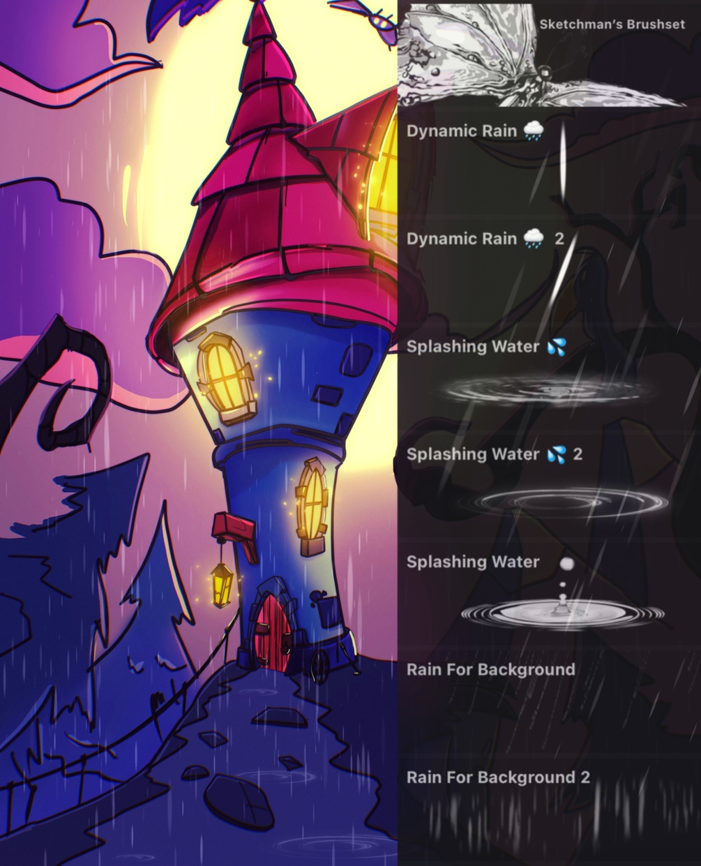 Dynamic rain - Procreate Brushset