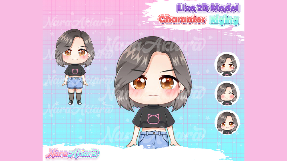 Vtuber Model and Rigging Chibi Girl with Grey Hair Premade, Live2d ...