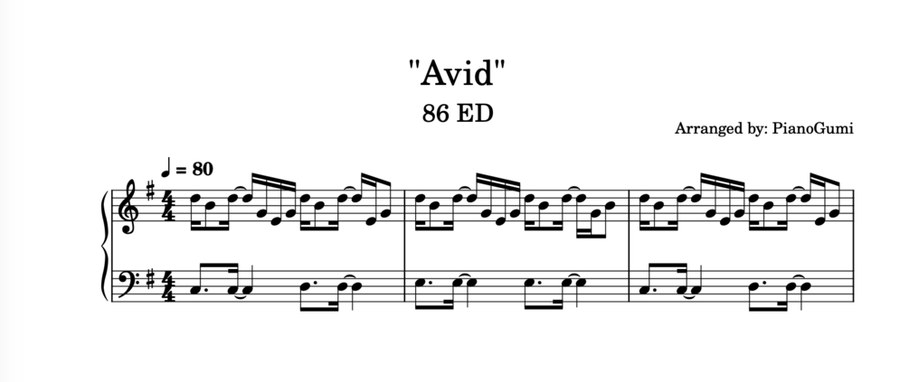 86 ED - "Avid" - Piano Sheet Music